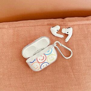 Cute Airpods Pro Smiley Face Case,JANDM Airpod Pro Clear Case Soft Silicone Cartoon Smooth Shockproof with Keychain Girls Women Case for Airpods Pro Charging Case