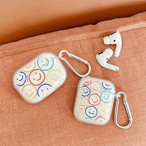 Cute Airpods Pro Smiley Face Case,JANDM Airpod Pro Clear Case Soft Silicone Cartoon Smooth Shockproof with Keychain Girls Women Case for Airpods Pro Charging Case