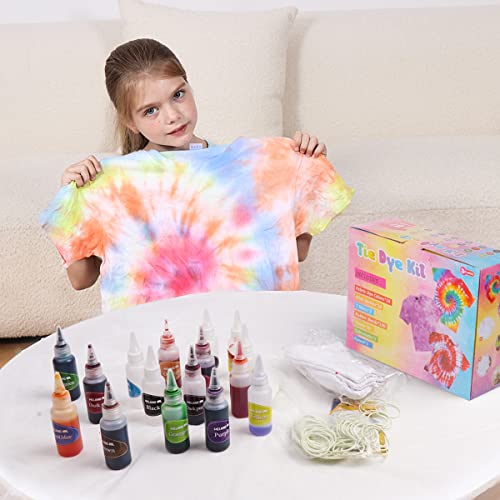 Meland Tie Dye Kit with 3 Shirts - 18 Colors DIY Tie Dye Set with 3 White T-Shirts, All-in-1 Fabric Tie Dye Craft Set for Kids & Adults, Tye Dye for Party Birthday Christmas Gifts for Girls Boys