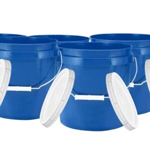 House Naturals 2 Gallon Blue Food Grade BPA Free Bucket Pail with Lid (Pack of 5) Made in USA