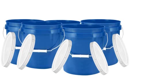 House Naturals 2 Gallon Blue Food Grade BPA Free Bucket Pail with Lid (Pack of 5) Made in USA