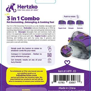 Hertzko 3 in 1 Pet Deshedding, Demattaning and Combing Tool.- Gently Removes Loose Undercoat, Mats and Tangled Hair. Great for Travel! Compact Brush for Dogs, Cats, Horses and Small Animals