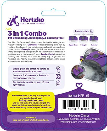 Hertzko 3 in 1 Pet Deshedding, Demattaning and Combing Tool.- Gently Removes Loose Undercoat, Mats and Tangled Hair. Great for Travel! Compact Brush for Dogs, Cats, Horses and Small Animals