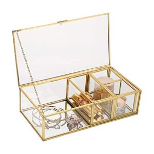 Hipiwe Mirrored Glass Keepsake Box with Two Detachable Internal Glass Organizer - Gold Lidded Box Jewelry Trinket Storage Box Perfume Makeup Lipstick Holder