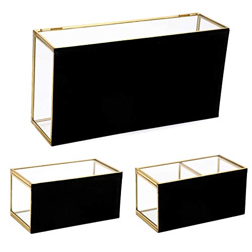 Hipiwe Mirrored Glass Keepsake Box with Two Detachable Internal Glass Organizer - Gold Lidded Box Jewelry Trinket Storage Box Perfume Makeup Lipstick Holder