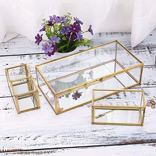 Hipiwe Mirrored Glass Keepsake Box with Two Detachable Internal Glass Organizer - Gold Lidded Box Jewelry Trinket Storage Box Perfume Makeup Lipstick Holder