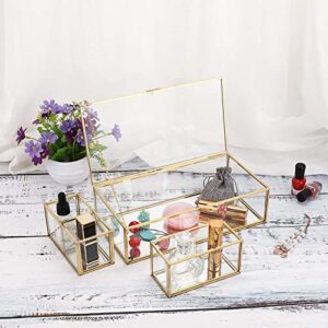 Hipiwe Mirrored Glass Keepsake Box with Two Detachable Internal Glass Organizer - Gold Lidded Box Jewelry Trinket Storage Box Perfume Makeup Lipstick Holder