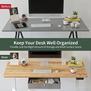 FEZIBO Standing Desk with Drawer, Adjustable Height Electric Stand up Desk, 55 x 24 Inches Sit Stand Home Office Desk, Ergonomic Workstation Grey Steel Frame/Light Rustic Brown Tabletop