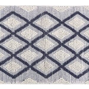 Home Talk Store Wool Area Rug | Handcrafted Traditional Rugs | Non-Skid Carpet | Modern Indoor Shag Rugs for Bedroom, Home Décor, Dining Room | Wool Mats | 2’x 3’ | White & Navy