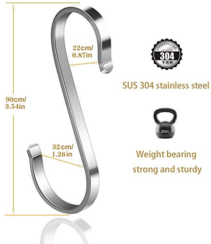 S-Shaped Hooks Heavy Duty 6 Packs,304 Stainless Steel Hook,Multi-Functional Flat Hook, S Hook,Hooks Closet,Hooks Plants,Hooks for Hanging Pot,Pan,Cups, Plants,Bags, Jeans,Towels (3.54 inch)