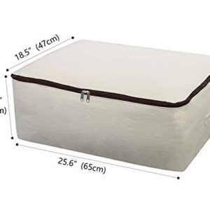 2PCS Canvas Storage Bag, 12OZ Thick Soft Breathable Closet Organizer for Beddings, Comforters, Pillows, Blankets, Clothes, 25.6×18.5×8.7inch, Beige