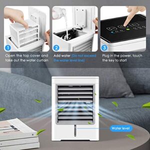 Portable Air Conditioner, Mini Evaporative Air Cooler, Personal Air Conditioner Misting Fan with 3 Wind Speeds Touch Screen Small Desktop Cooling Fan for Home, Bedroom, Office, Dorm, Car, Camping Tent