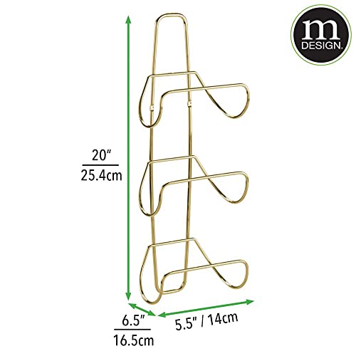 mDesign Metal Wall Mount 3 Level Bathroom Towel Rack Holder & Organizer - for Storage of Washcloths, Hand Towels - Use in Guest, Master, Kid's Bathrooms - Soft Brass