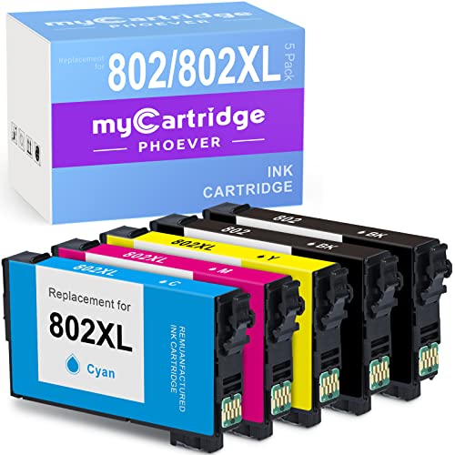 myCartridge PHOEVER Remanufactured Ink Cartridge Replacement for Epson 802XL 802 XL 802 for Workforce WF-4720 WF-4730 WF-4734 WF-4740 EC-4020 EC-4030 4040 Printer(Black Cyan Magenta Yellow 5P)