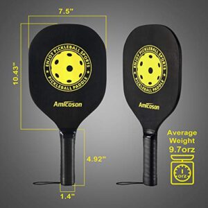 Amicoson Pickleball Paddles - Pickleball Set of 4 Paddles, Indoor & Outdoor Pickleball Balls, Pickleball Paddle Set of 4 Wood Pickleball Racket Ergonomic Cushion Grip, 8 Pickleball Balls & 1 Carry Bag