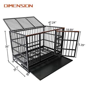 Otaid 48 Inch Heavy Duty Dog Crate Cage Kennel with Wheels, High Anxiety Indestructible Dog Crate, Sturdy Locks Design, Double Door and Removable Tray Design, Extra Large XL XXL Dog Crate