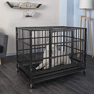 Otaid 48 Inch Heavy Duty Dog Crate Cage Kennel with Wheels, High Anxiety Indestructible Dog Crate, Sturdy Locks Design, Double Door and Removable Tray Design, Extra Large XL XXL Dog Crate