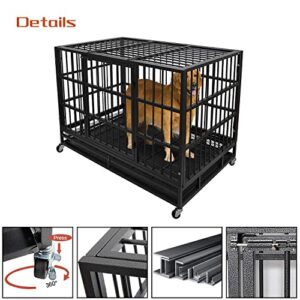 Otaid 48 Inch Heavy Duty Dog Crate Cage Kennel with Wheels, High Anxiety Indestructible Dog Crate, Sturdy Locks Design, Double Door and Removable Tray Design, Extra Large XL XXL Dog Crate