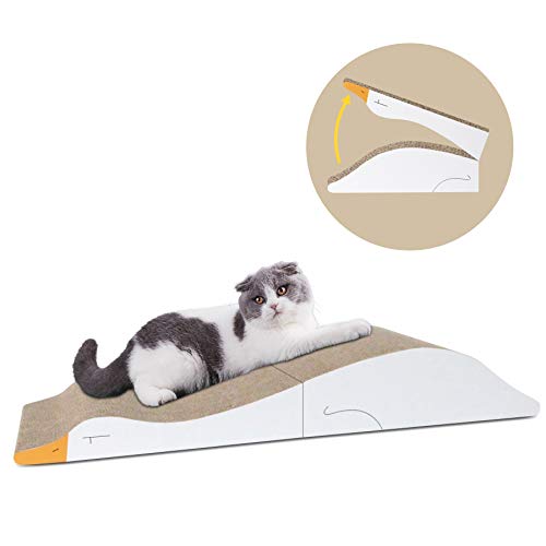 MSBC Duck-Shaped Cat Scratch Pad, Cardboard Cat Scratcher, Wave Curved Scratching Pad, Corrugated Scratching Bed Lounge for Indoor Cats Kitten Kitty, Protecting Furniture, Reversible, Foldable