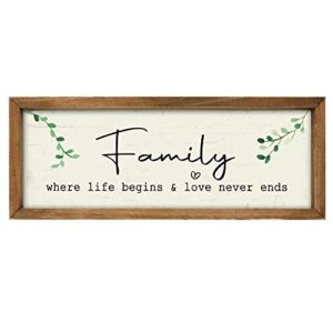 wartter 16.2x6.4 inches family wood framed wall sign with inspirational quotes - family where life begins & love never ends (family)