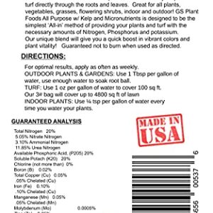 20-20-20 Plant Fertilizer by GS Plant Foods- All Purpose Water Soluble Plant Food with Kelp & Micronutrients (3 Pounds) - Suitable for All Plants, Turf, Indoor & Outdoor Plants