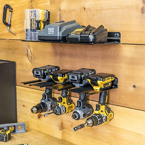 StoreYourBoard Electric Drill Storage Rack Shelf, Holds 4 Drills, Hanging Wall Mounted Organizer for Garage, Home, Workshop, Shed