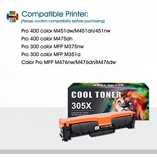 Cool Toner Compatible Toner Cartridge Replacement for HP 305A 305X CE410X CE410A Pro 400 M451dn M451nw M475dn M451dw m475dw 300 Color M351a M375nw Printer Ink (Black, 2 Pack)