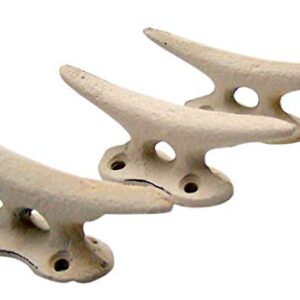 Nautical White Cast Iron Boat Cleat Wall Hooks, 3.5 Inches, Set of 3