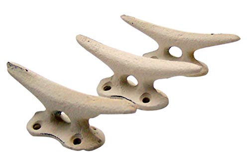 Nautical White Cast Iron Boat Cleat Wall Hooks, 3.5 Inches, Set of 3