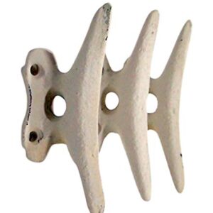 Nautical White Cast Iron Boat Cleat Wall Hooks, 3.5 Inches, Set of 3