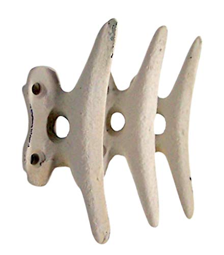 Nautical White Cast Iron Boat Cleat Wall Hooks, 3.5 Inches, Set of 3