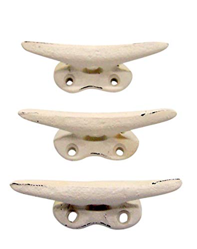 Nautical White Cast Iron Boat Cleat Wall Hooks, 3.5 Inches, Set of 3