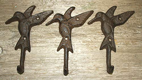 Antiques Vintage/Hooks Cast Iron/Coat Hook/Locker Rooms/Kitchens 3 Cast Iron Hummingbird Towel Hanger Coat Hat Hooks, Key Rack Garden Hook Bird