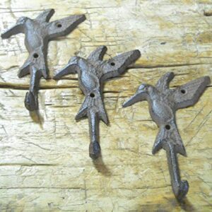 Antiques Vintage/Hooks Cast Iron/Coat Hook/Locker Rooms/Kitchens 3 Cast Iron Hummingbird Towel Hanger Coat Hat Hooks, Key Rack Garden Hook Bird