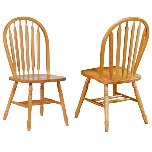 Sunset Trading Selections Arrowback Windsor Dining Side Chair in Light Oak Solid Wood Set of 2