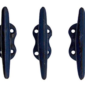 Wowser Nautical Blue Cast Iron Boat Cleat Wall Hooks, 3.5 Inches, Set of 3