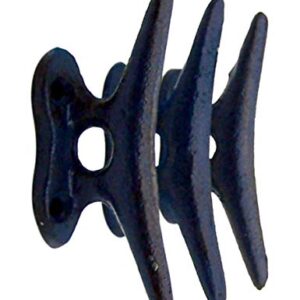 Wowser Nautical Blue Cast Iron Boat Cleat Wall Hooks, 3.5 Inches, Set of 3