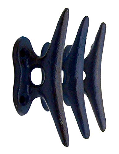 Wowser Nautical Blue Cast Iron Boat Cleat Wall Hooks, 3.5 Inches, Set of 3