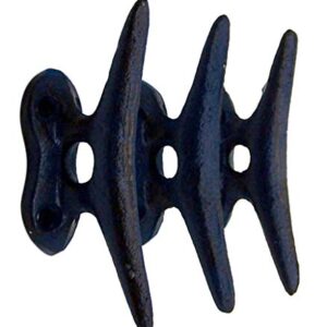 Wowser Nautical Blue Cast Iron Boat Cleat Wall Hooks, 3.5 Inches, Set of 3