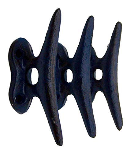 Wowser Nautical Blue Cast Iron Boat Cleat Wall Hooks, 3.5 Inches, Set of 3