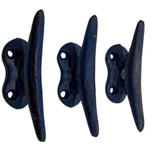 Wowser Nautical Blue Cast Iron Boat Cleat Wall Hooks, 3.5 Inches, Set of 3