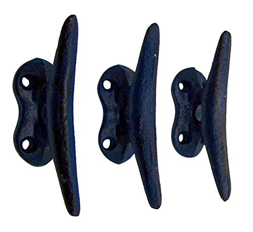 Wowser Nautical Blue Cast Iron Boat Cleat Wall Hooks, 3.5 Inches, Set of 3