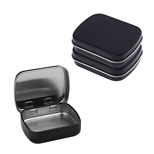 AKOAK 3 Pcs 2.4 x 1.7 x 0.6 Inches Rectangular Empty Hinged Tins Box Containers for First Aid Kit,Survival Kits,Storage,Herbs,Pills,Crafts and More (Black)