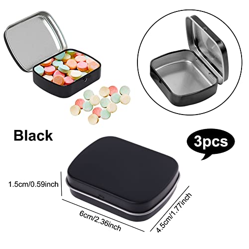 AKOAK 3 Pcs 2.4 x 1.7 x 0.6 Inches Rectangular Empty Hinged Tins Box Containers for First Aid Kit,Survival Kits,Storage,Herbs,Pills,Crafts and More (Black)