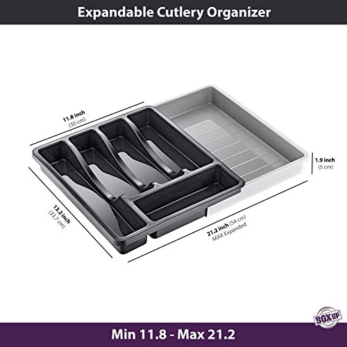 Boxup Adjustable Cutlery Tray Organizer Kitchen Drawer Tray, Large, Expandable from 11 to 21