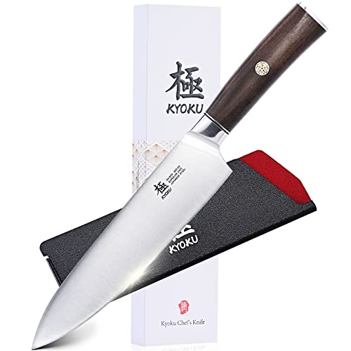 KYOKU 8 Inch Chef Knife - Daimyo Series - Professional Chef's Knife with Ergonomic Rosewood Handle and Mosaic Pin - Japanese 440C Stainless Steel Kitchen Knife with Sheath and Case