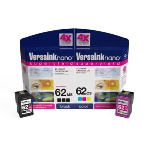 versaink-nano hp 62 ms micr black ink cartridge for check printing & versaink-nano 62 cs tri-color ink cartridge pack