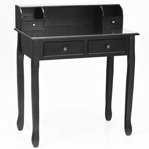 giantex writing desk with 4 drawers, removable floating organizer 2-tier mission home computer vanity desk for apartment small space (black)