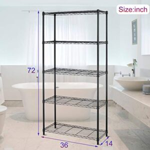 5-Tier Wire Shelving Unit NSF Height Adjustable Metal Storage Shelves, 1250 LBS Load Capacity, 36"x14"x72" Large Heavy Duty Commercial Grade Steel Utility Layer Shelf Rack Organizer for Kitchen Garage