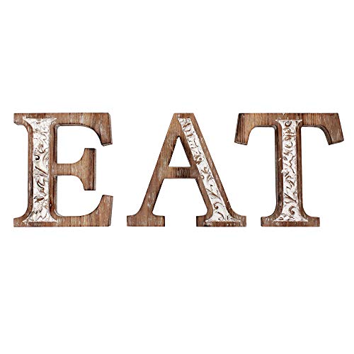 Wartter Farmhouse Kitchen EAT Sign , Wall Mounted Decorative Wooden Letters with Carved Patterns